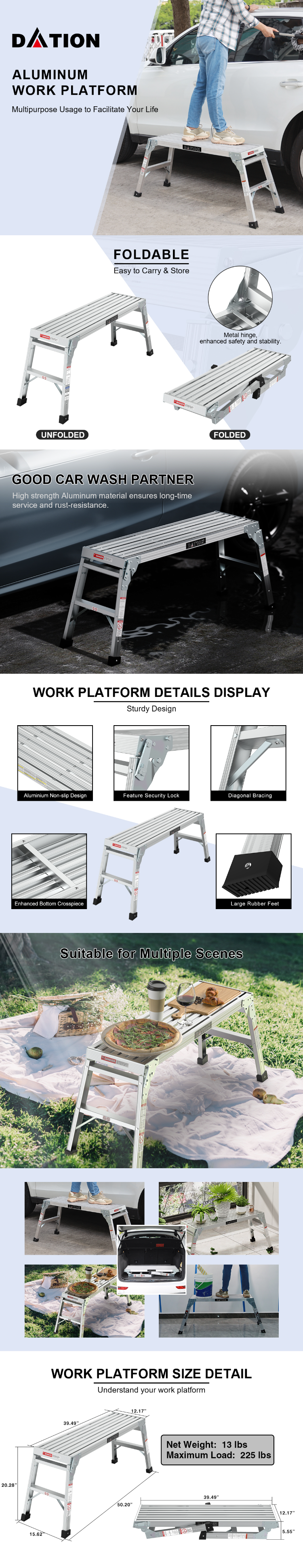 High Quality Aluminum Car Wash Ladder Foldable Light Weight Non-slip ...