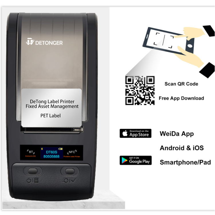 Detonger Portable 20-50mm Fixed Asset Tag Printer Barcode Sticker Label ...