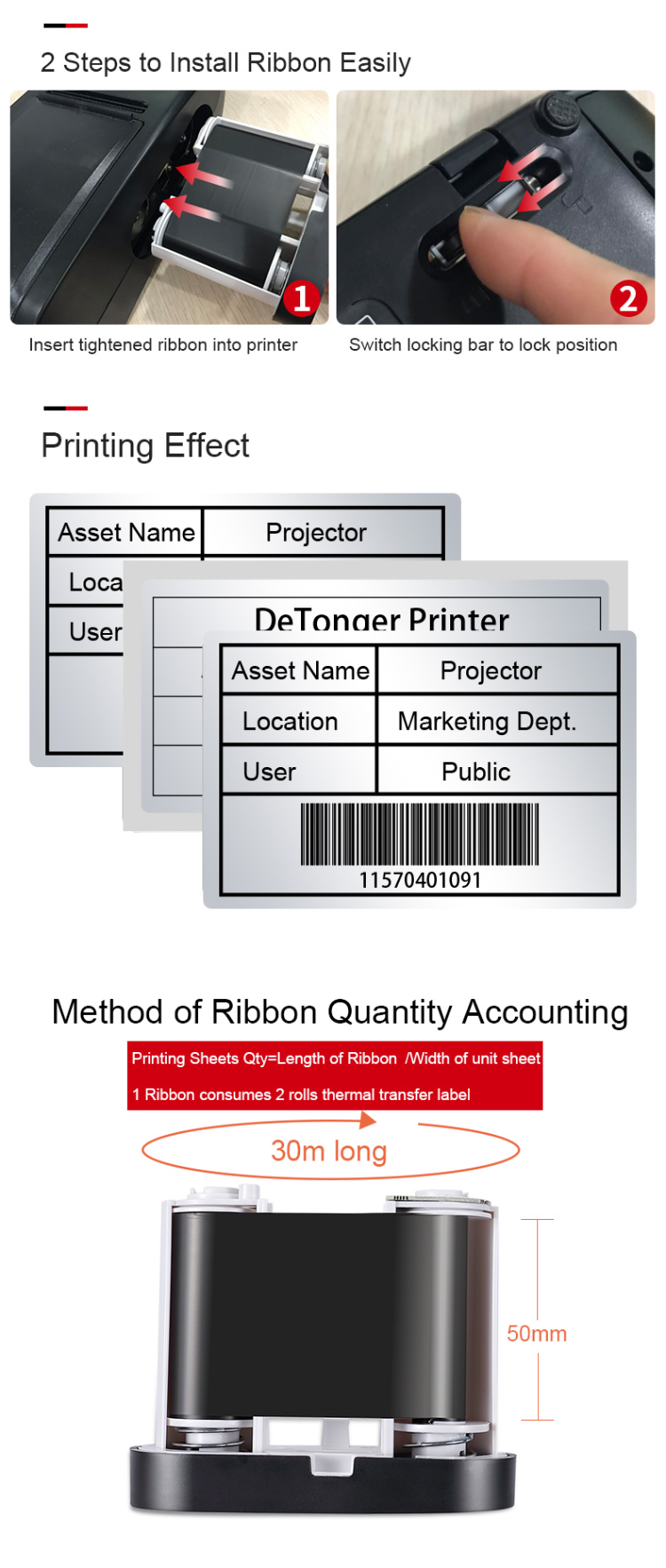 Detonger Portable 20-50mm Fixed Asset Tag Printer Barcode Sticker Label ...