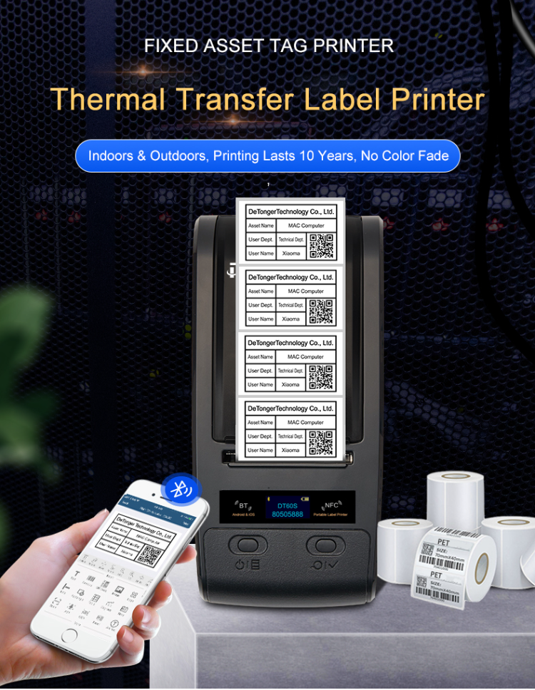 Detonger Portable 20-50mm Fixed Asset Tag Printer Barcode Sticker Label ...