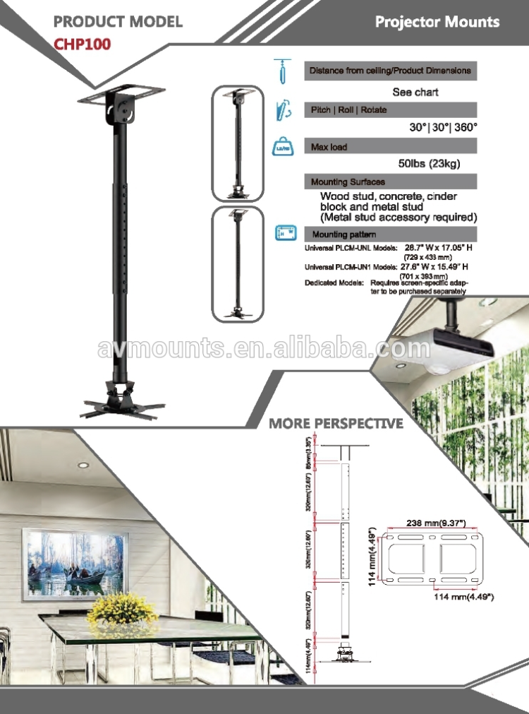 Retractable Universal Ceiling 360 Degrees Projector Mount Stainless ...