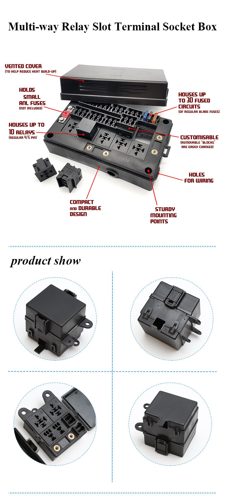 6 Way 6 Slots 8 Way 8 Solt 4 Atc Ato Blade Fuses 4 Relays 32v Relay Box ...