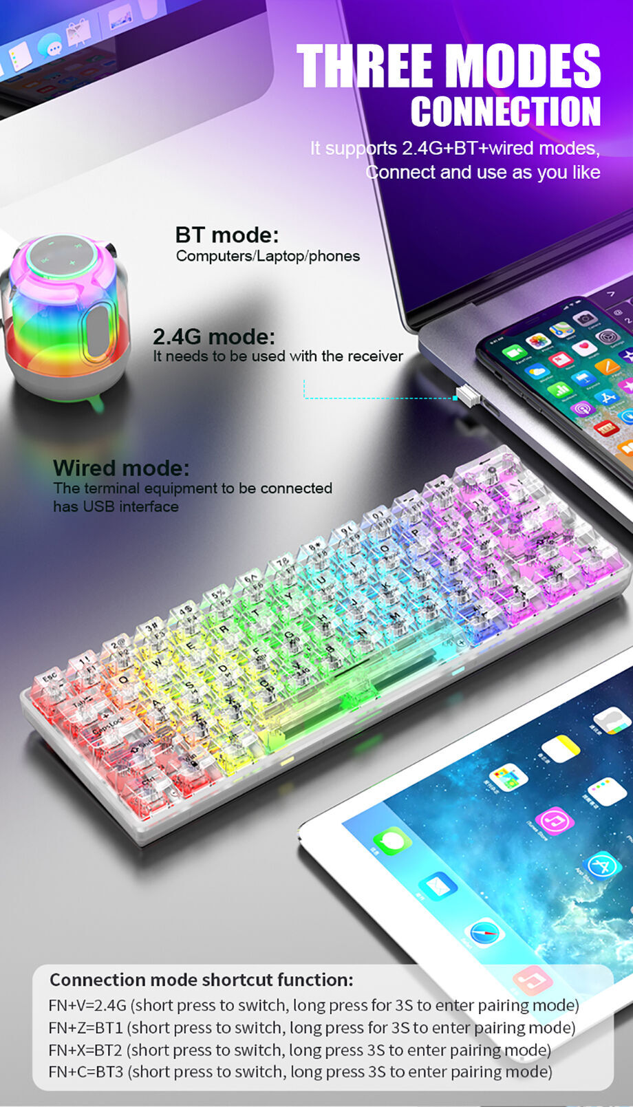 Buy Wholesale China K30pro 2.4g Wireless Bluetooth Wired Triple-mode ...