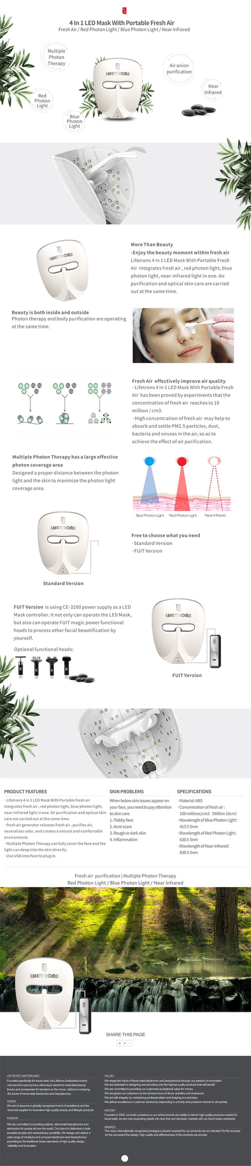 Lifetrons Pld-100b 4 In 1 Led Mask With Portable Fresh Air, Air Anion ...