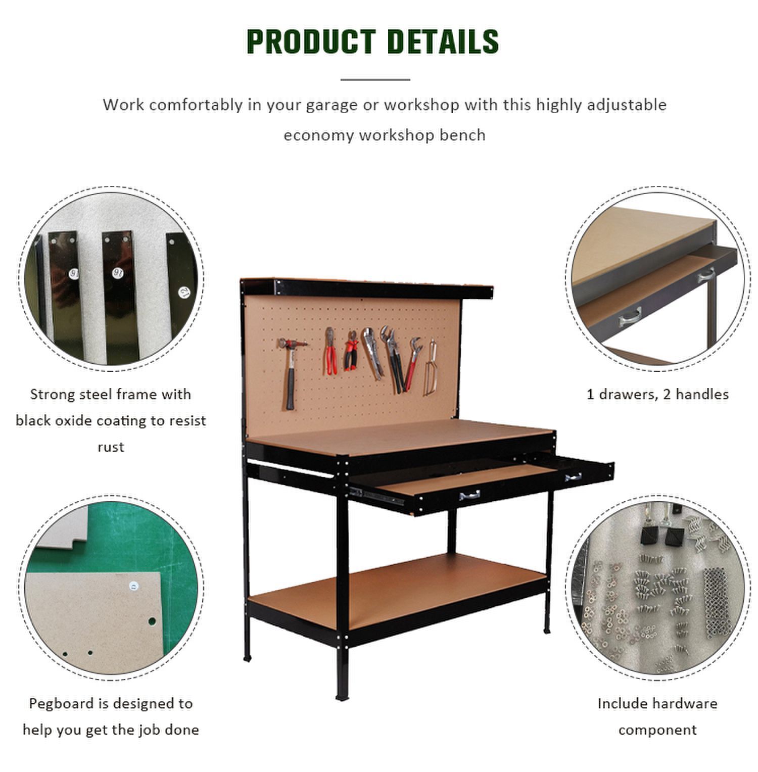 Bangku Kerja Kayu Garasi Mdf Baja Logam Kapasitas 100kg Terlaris Dengan ...