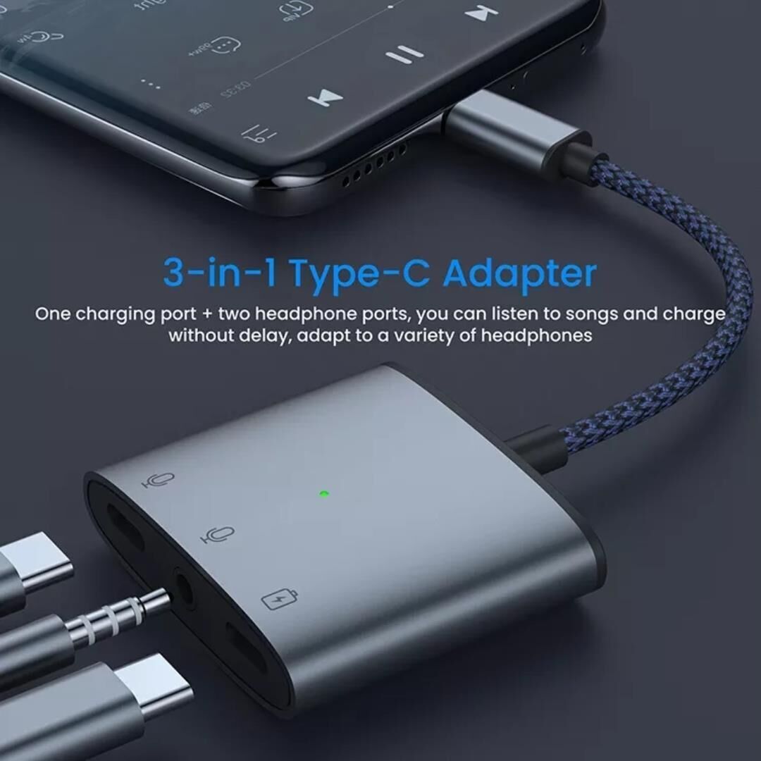 3 In 1 Type C To 3.5mm Audio Adapter Splitter Headphone Jack Adapter ...