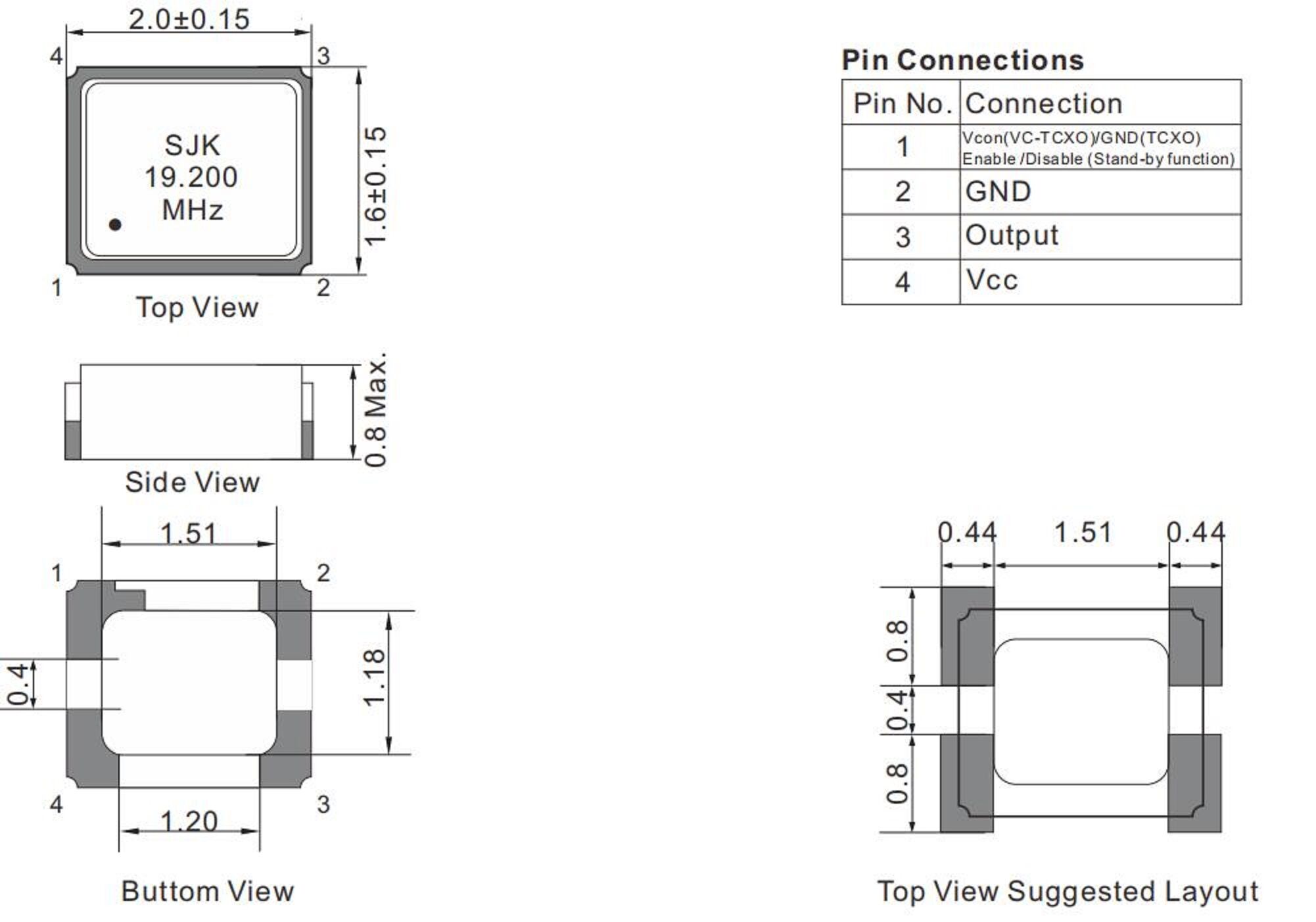 Manufacturer Smd 2016 Tcxo With 32.000mhz 1.8-3.3v ±0.5ppm -40~+85 Cliped Sine Wave Output ...