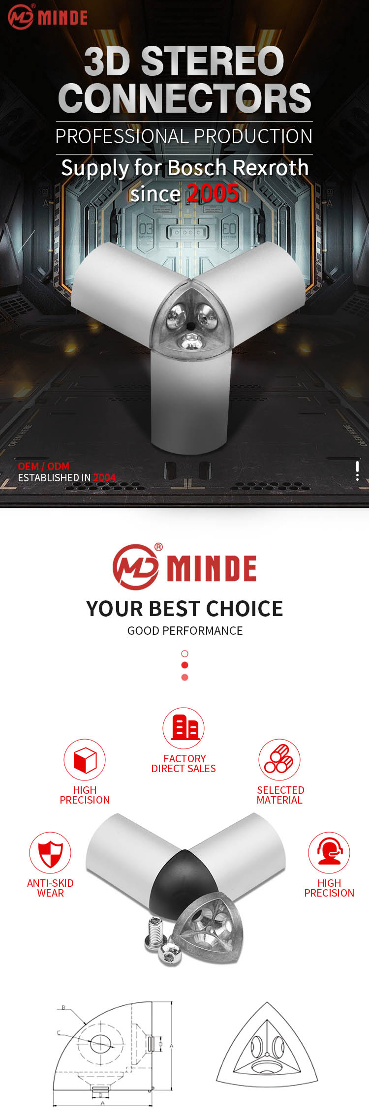 Aluminum Alloy 3-way Stereo Arc Corner Connector For 2020 Series ...