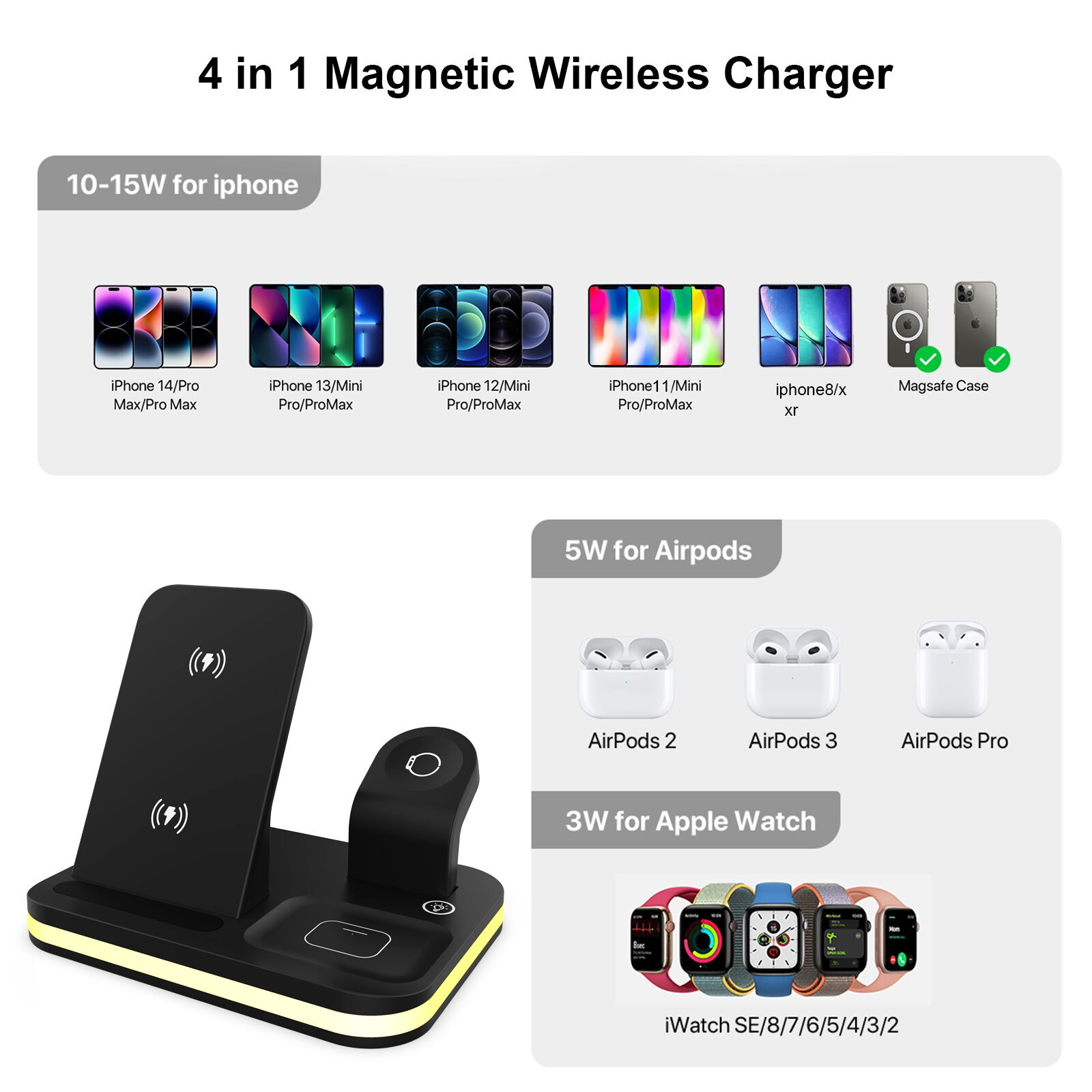 4 In 1 Wireless Charger Stand Quick Charge Wireless Charger 15w For ...