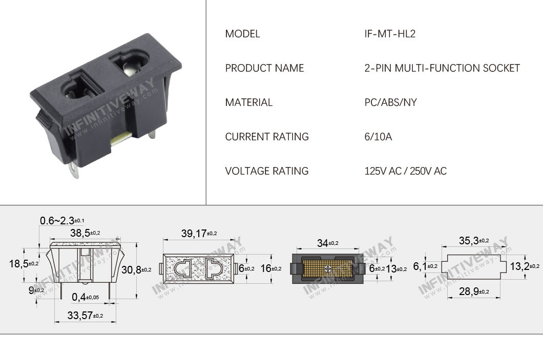 Eu Us 2 Pin Panel Mount Power Socket Receptacle Ac 250v 10a Black $0.6 ...