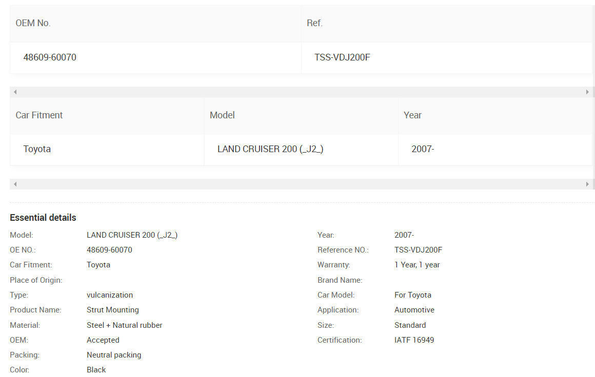 Suspension Front Strut Mount Shock Absorber Mounting 48609-60070 For Land Cruiser 200, Strut ...