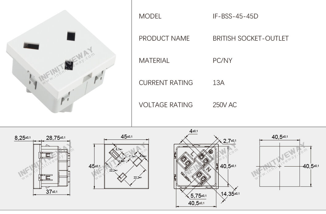 13a Uk Standard Indonesia Module Angle Socket Singapore Square Corner ...