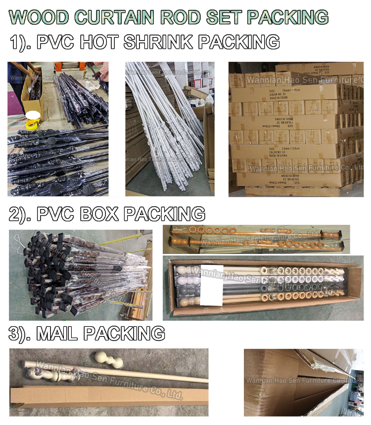 Reeded Wood Curtain Rod With Accessories Round Finials Set 35mm Black ...