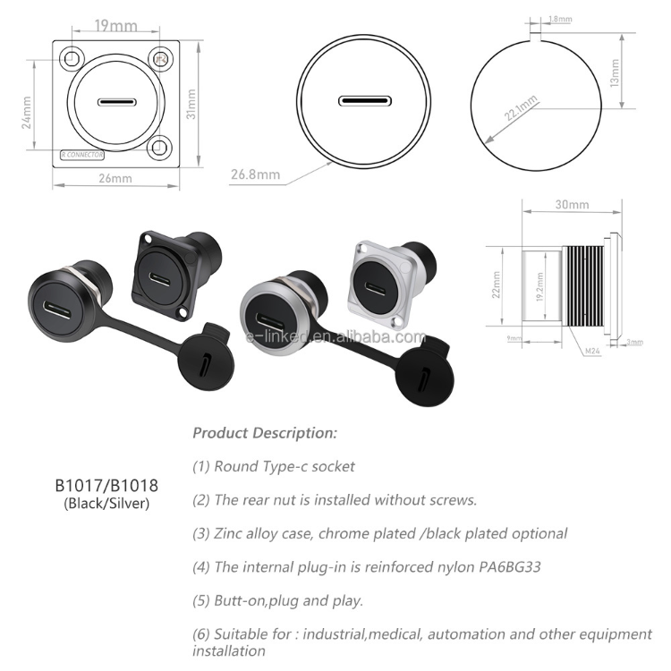 Buy Wholesale China New Arrival D Type Chassis Connector Type C Female ...