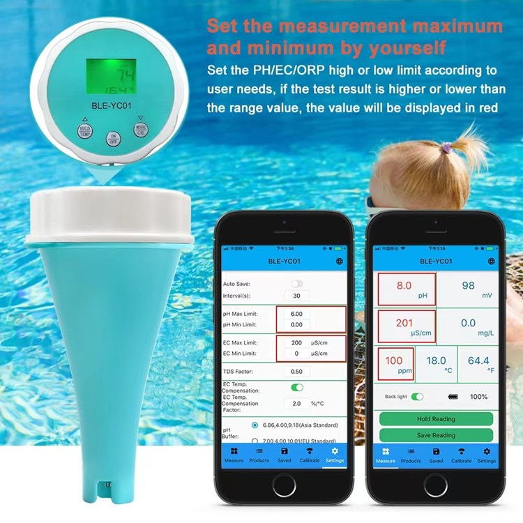 Floating Smart Alarm System Ph Ec Salt Orp Chlorine Monitoring Digital ...