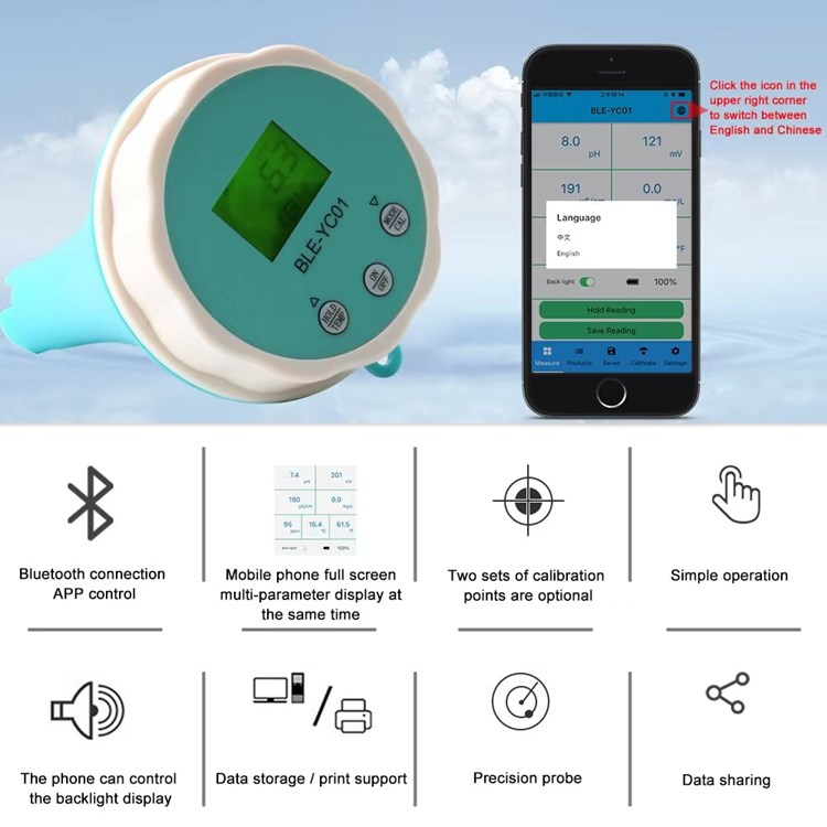 Floating Smart Alarm System Ph Ec Salt Orp Chlorine Monitoring Digital ...