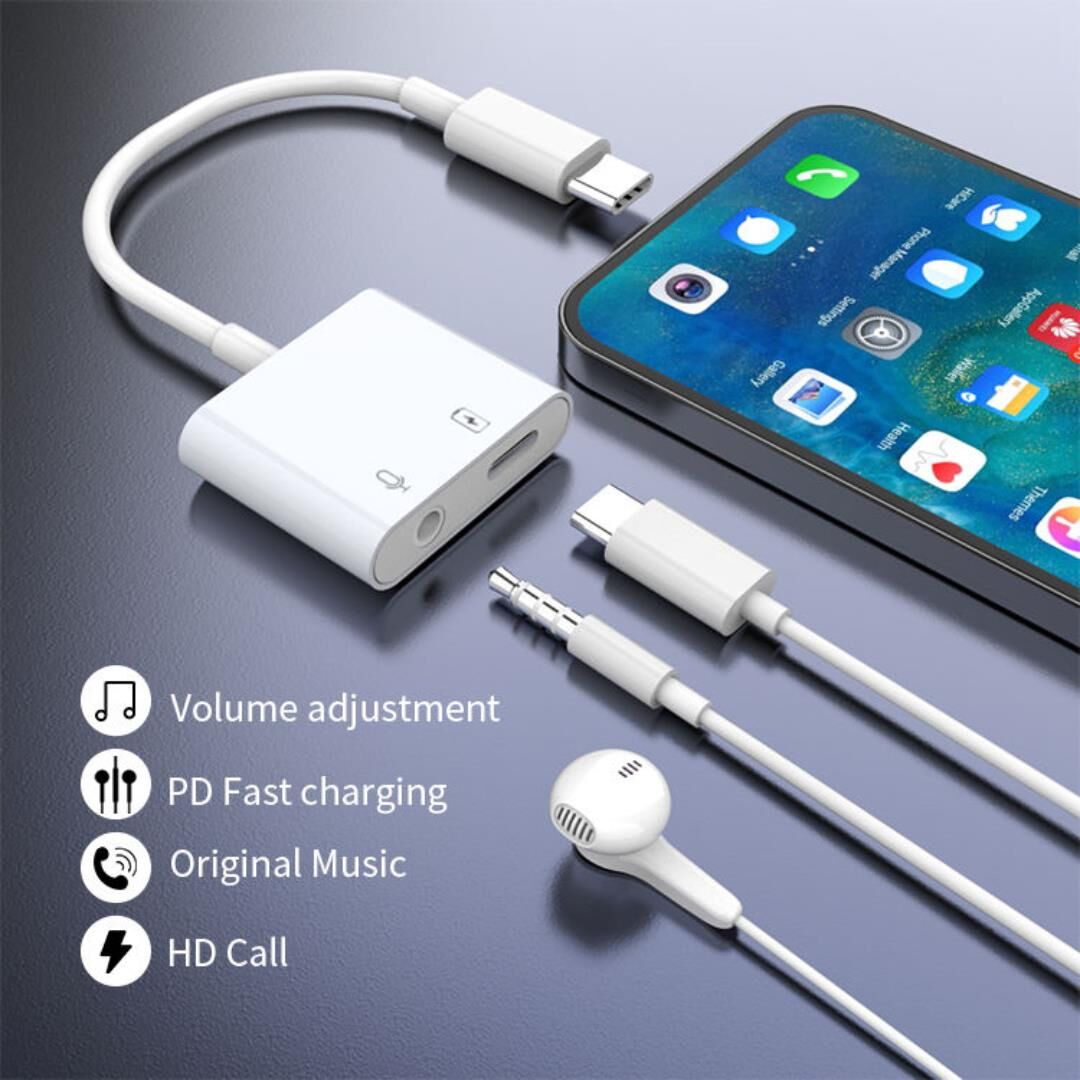 2 In 1 Usb C Type C Type-c To 3.5mm Audio Aux Earphone Headphone Jack ...