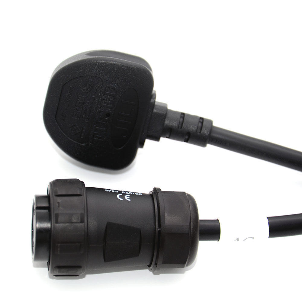 Customized Uk Bs 3 Pin Ac Power Cord With Waterproof Conntector For ...