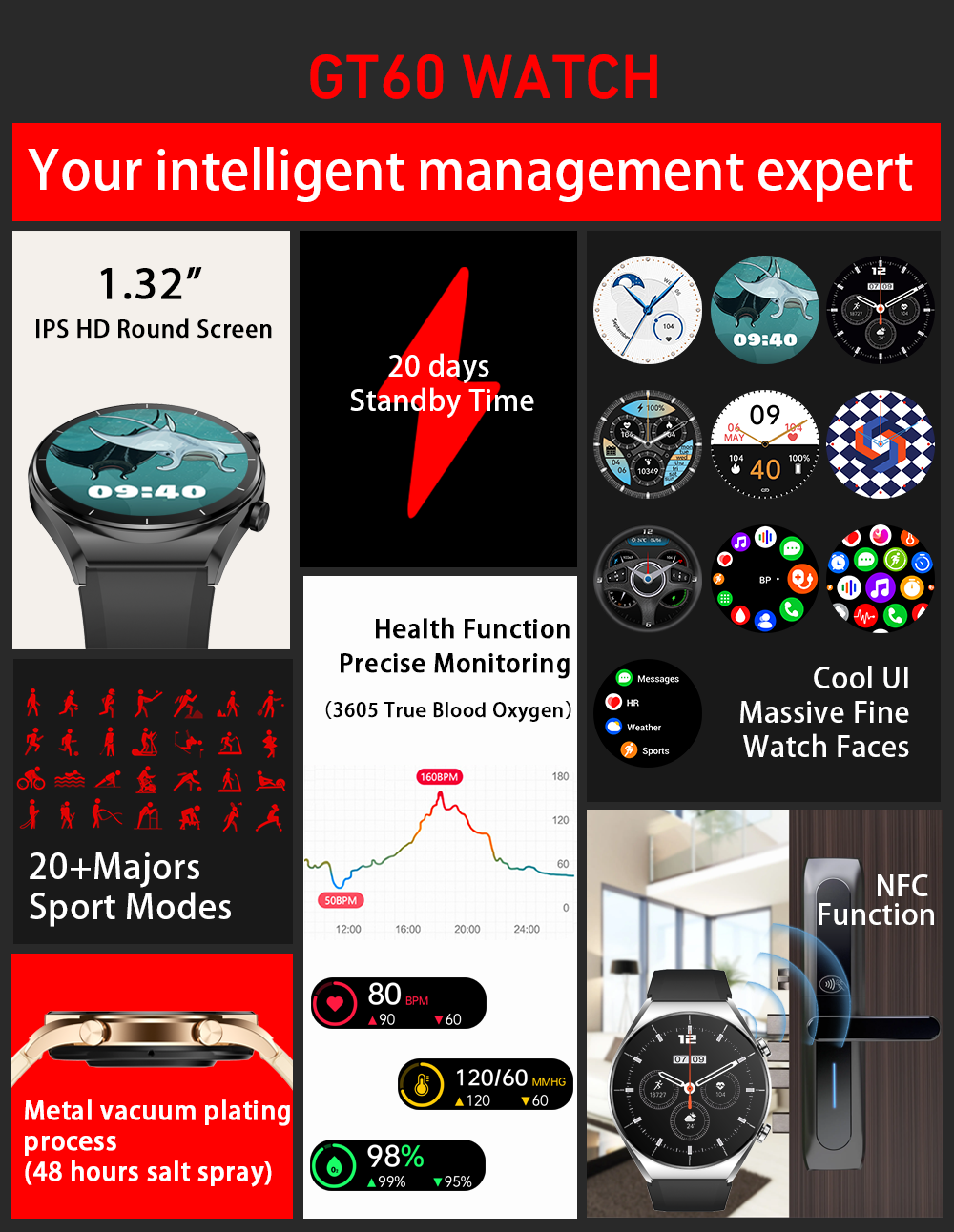 Buy Wholesale China Gt60 Multifunctional High-tech Smartwatch Supports ...