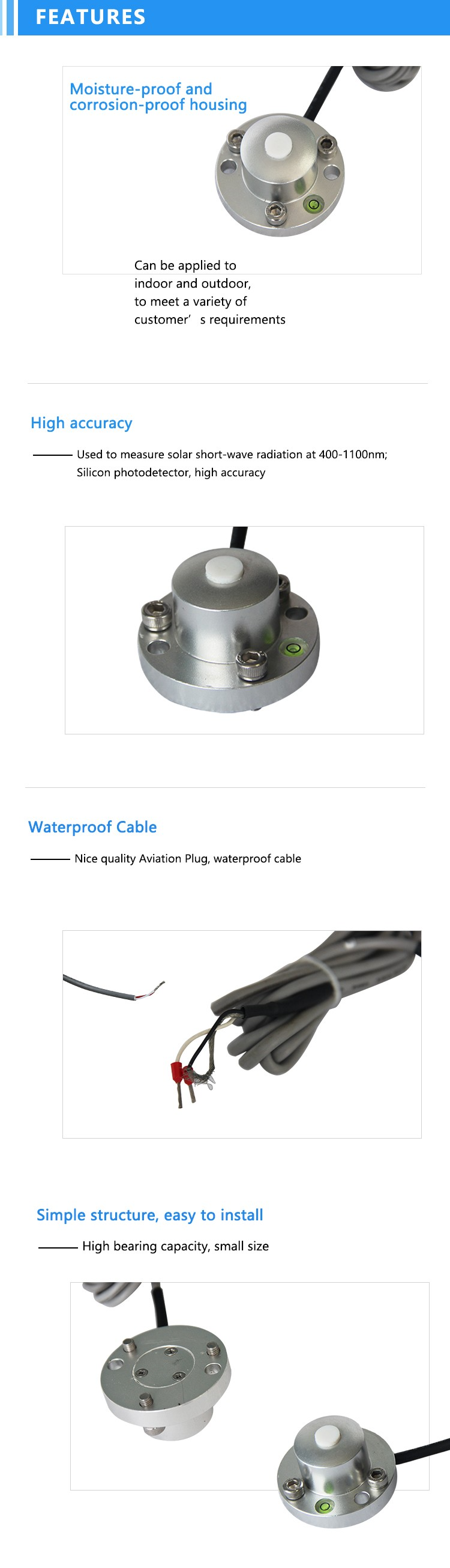 Economical Rs485 4-20ma Measure Pyranometer Solar Radiation Sensor For ...
