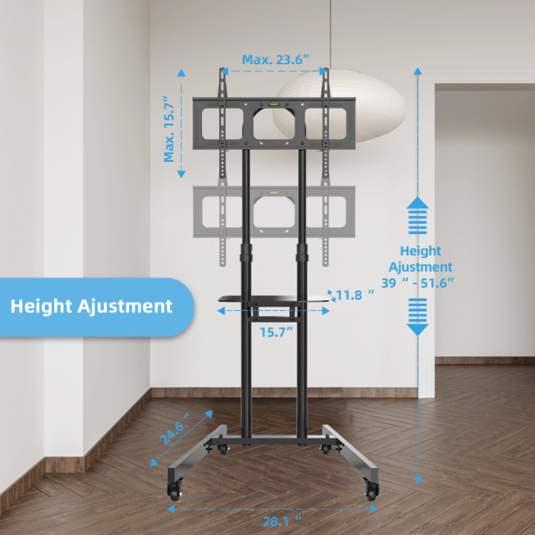 Rolling Tv Stand Height Adjustable Mobile Tv Stand With Wheels Mobile ...