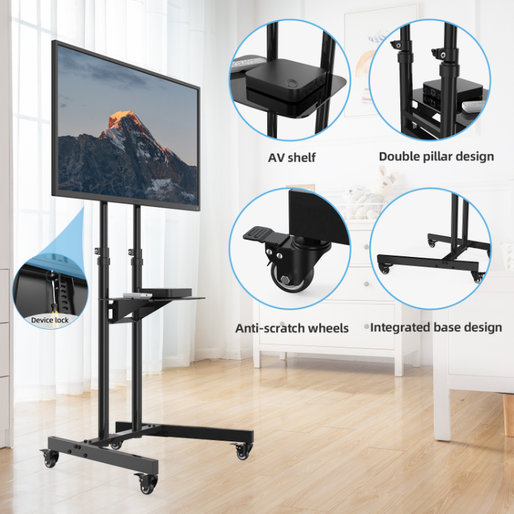 Rolling Tv Stand Height Adjustable Mobile Tv Stand With Wheels Mobile ...