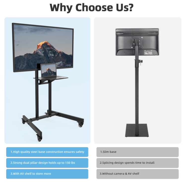 Rolling Tv Stand Height Adjustable Mobile Tv Stand With Wheels Mobile ...