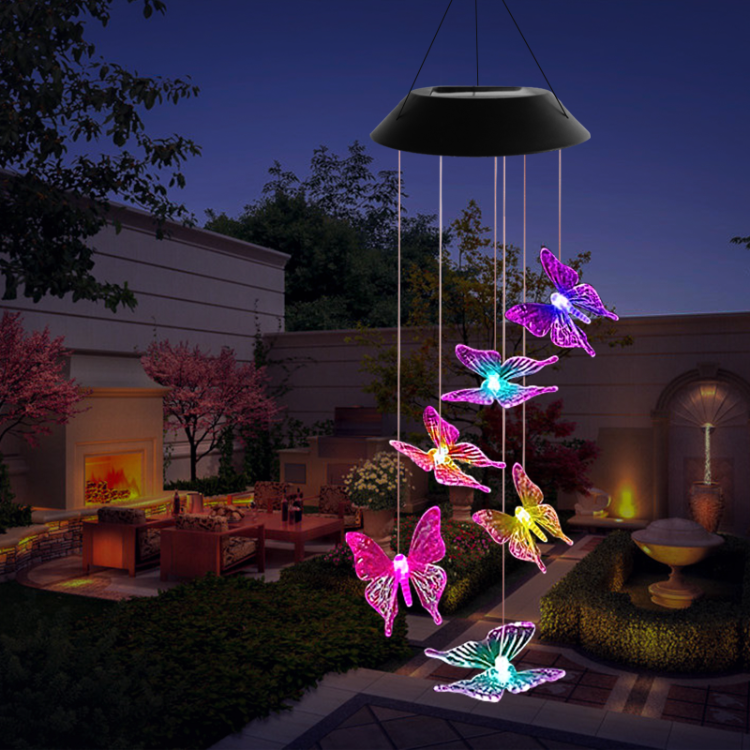Led Solar Butterfly Wind Chimes Color Changing Waterproof Garden Lights ...