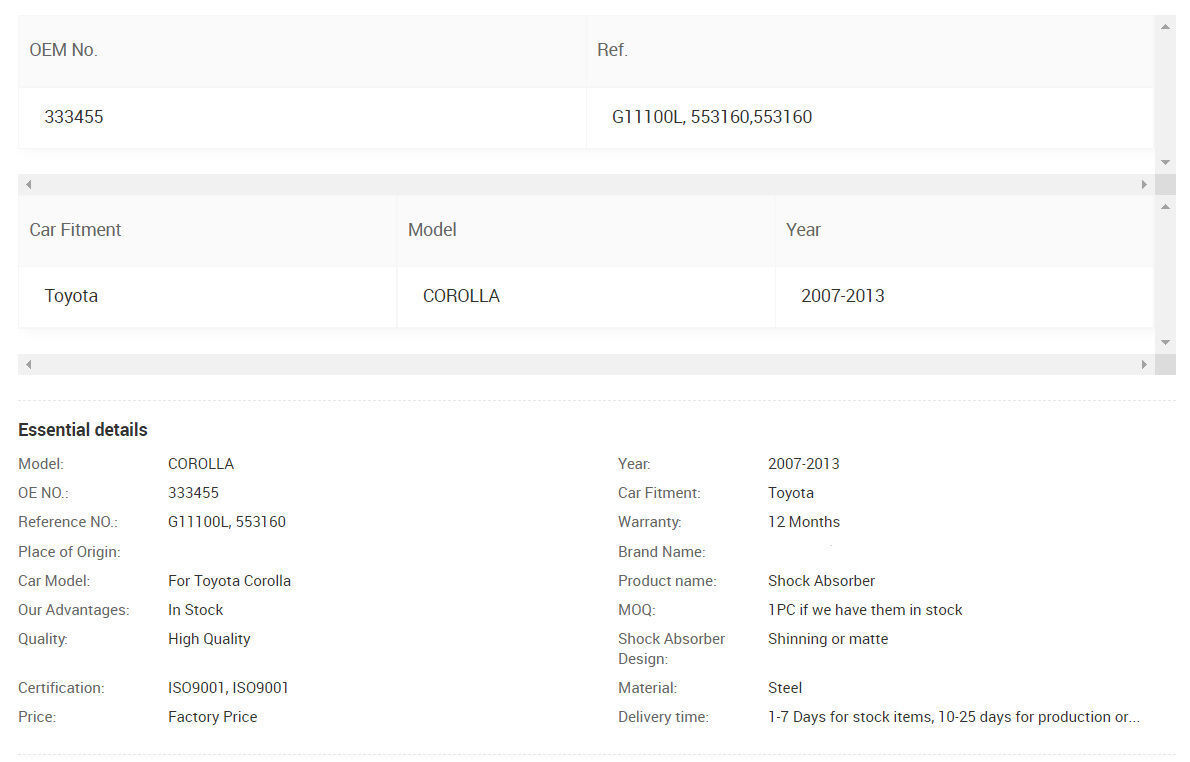 Front Right Shock Absorbers For Corolla Nze141 Fielder 2008-2012 Kyb ...