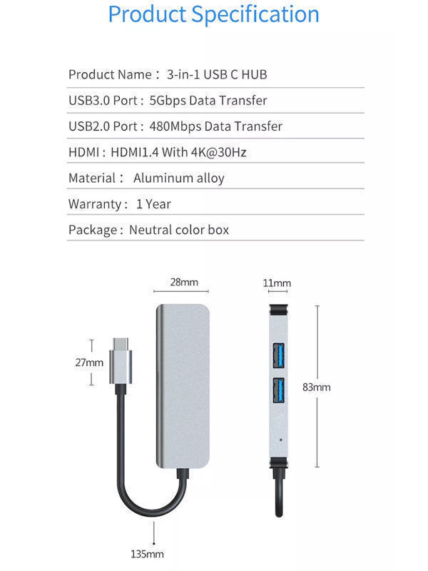 Buy Wholesale China Sale Hub Dock Station 3 In 1 Usb C Hub Type C Usb 3 ...