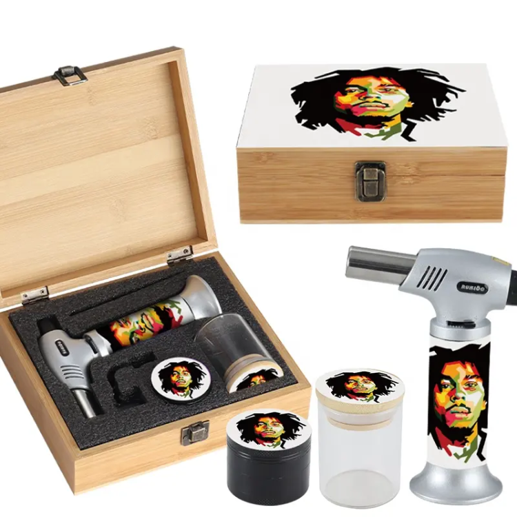 Custom Tobacco Kit Torch Lighter Rolling Tray Glass Jar Multifunction ...