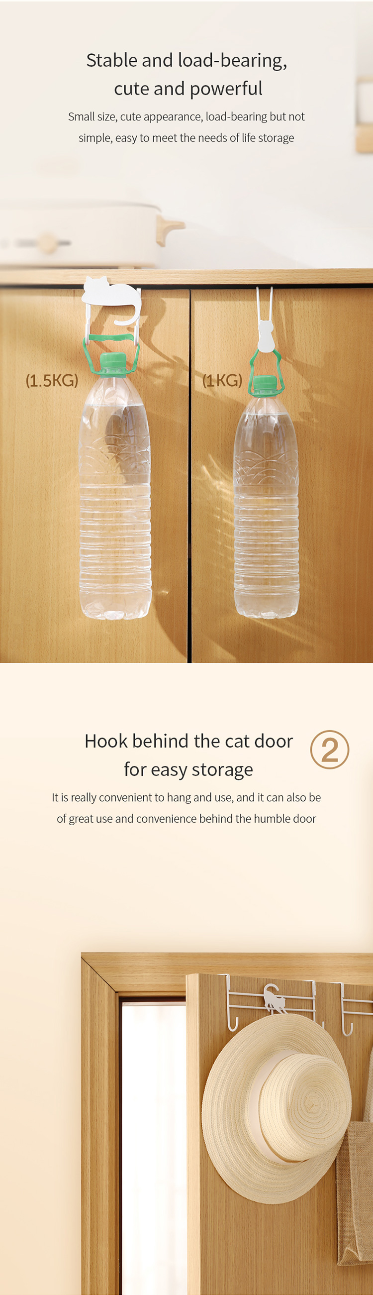 Fasola 3pcs Cute Cat Over Door Hook Door Hanger Towel Rack Coat Metal ...