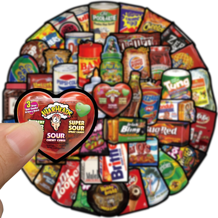 50pcs Snack Food Stickers Funny Spoof Waterproof Durable Reusable Vinyl ...