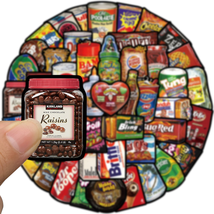 50pcs Snack Food Stickers Funny Spoof Waterproof Durable Reusable Vinyl ...
