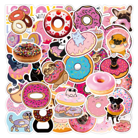 Buy Wholesale China 50pcs Sticker Packs Cute Donut Waterproof Vinyl ...