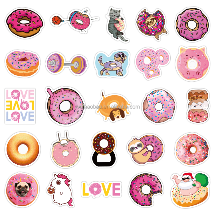 Buy Wholesale China 50pcs Sticker Packs Cute Donut Waterproof Vinyl ...