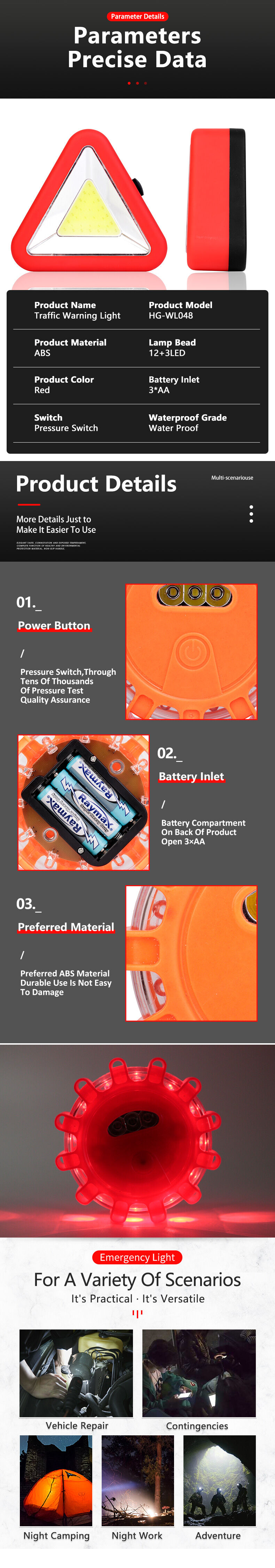 12+3 Led Road Flares Flashing Emergency Signal Warning Light 3 Led ...