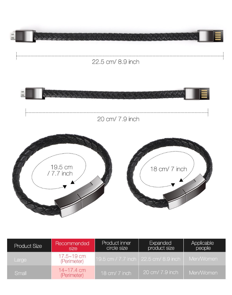 Stylish Leather Wristband Data Cable High-speed Sync Transfer Durable ...