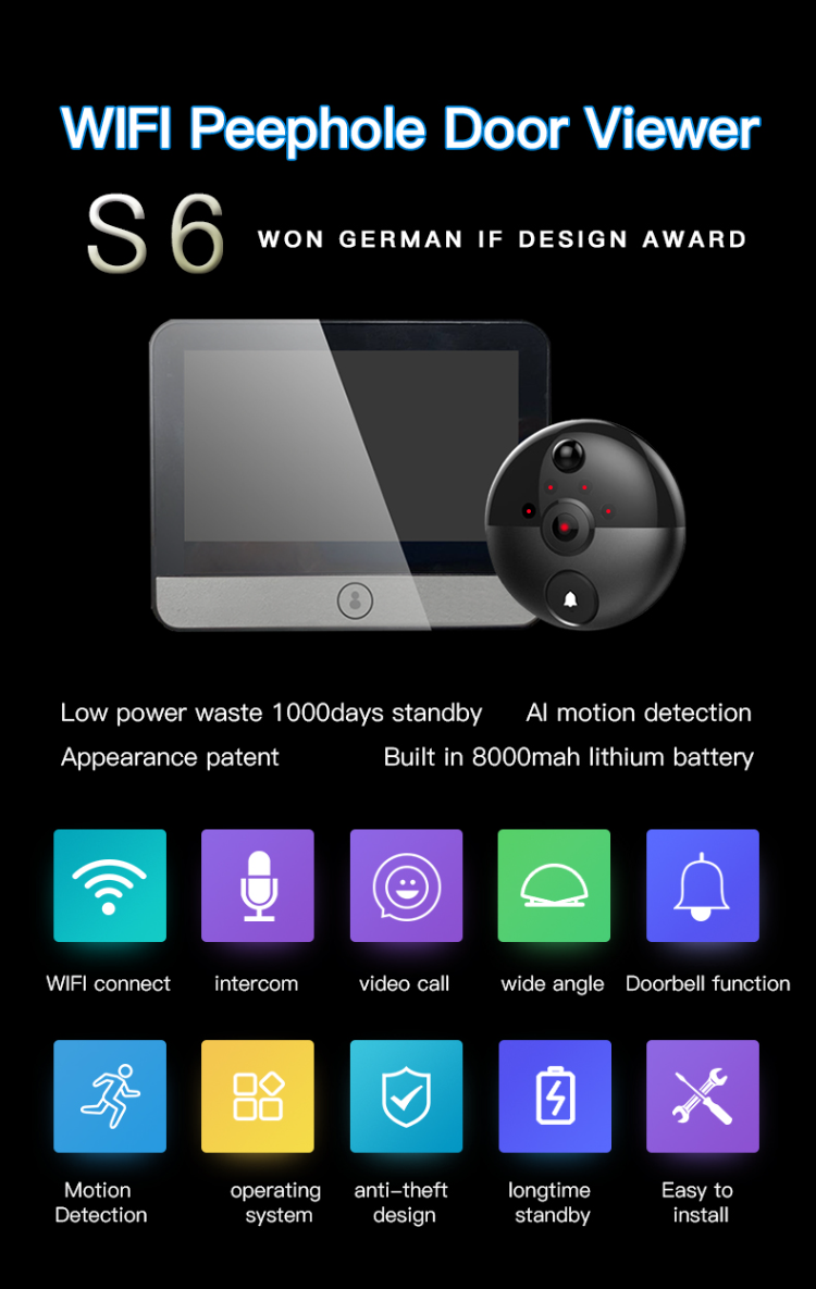 4.3 Inch Motion Detection Ir Digital Peephole Camera Doorbell Remote ...