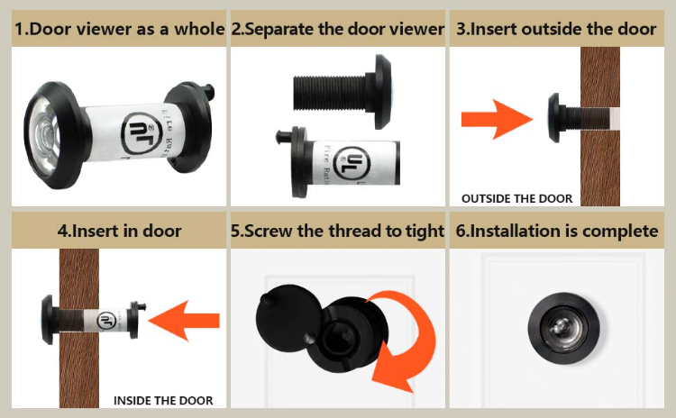 Baolai Black Door Viewer Door Peephole Ul Listed Fire Proof 200 Degree ...