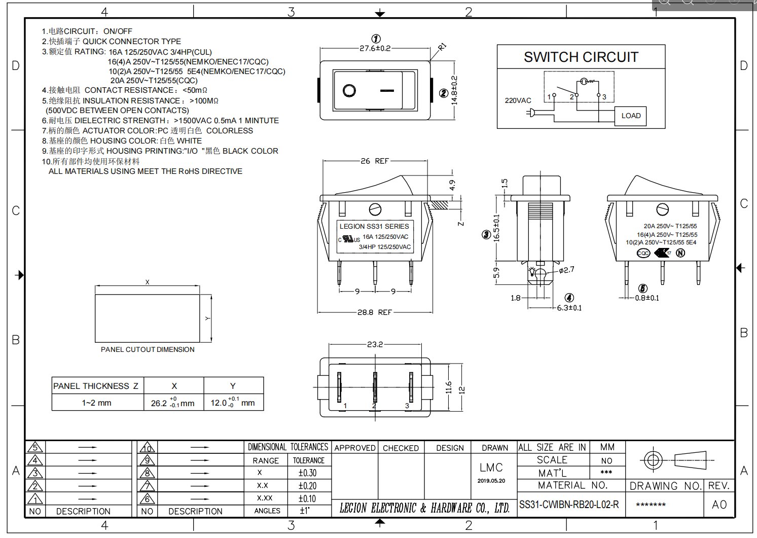 Legion Rocker Switch With 10,000 Cycles Lifespan/rating 3a, 125/250v Ac ...