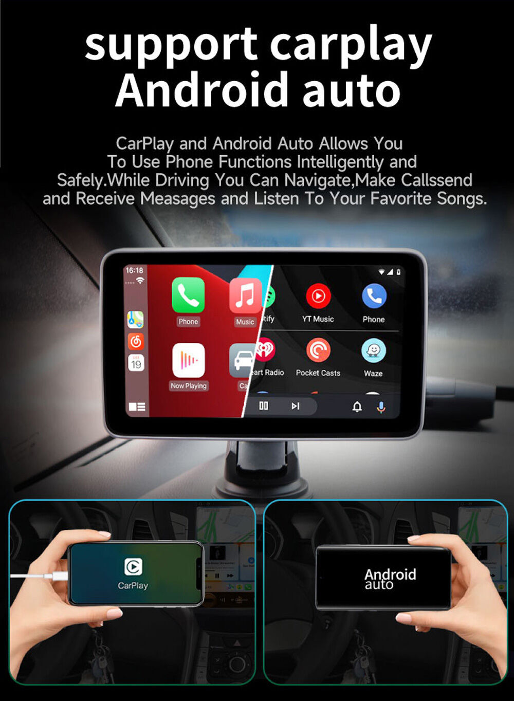 Carabc 7 Inch Screen Wireless Smart Screen Carplay Gps Navigation ...