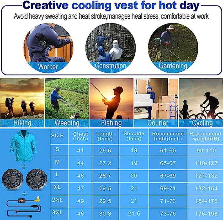 5v Usb Cooling Jacket Air Conditioner Jacket With 4 Fans Uv Resistant ...