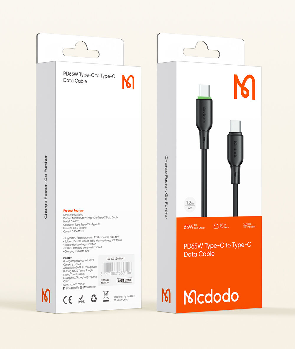 Buy Wholesale China Mcdodo 477 Pd Usb C To Usb C Silicone Cable With Led Black Beige Colorful ...