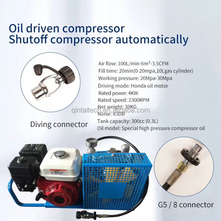 300bar Gas Engine Portable Breathing Air Compressor Oil Driven ...