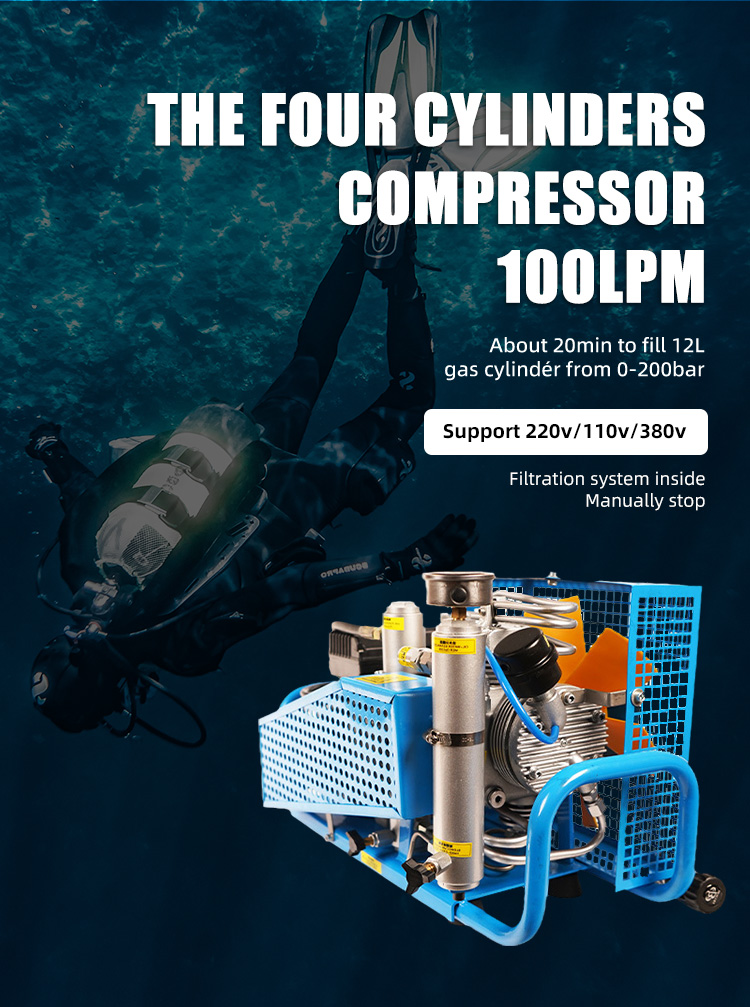Gtour 100lpm 300bar 4500psi 2.2kw High Pressure Diving Air Compressor ...