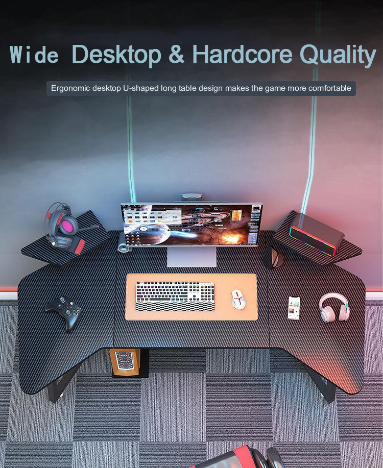 U Shaped Carbon Fiber Surface Large Gamer Work Desk New Design Gaming ...