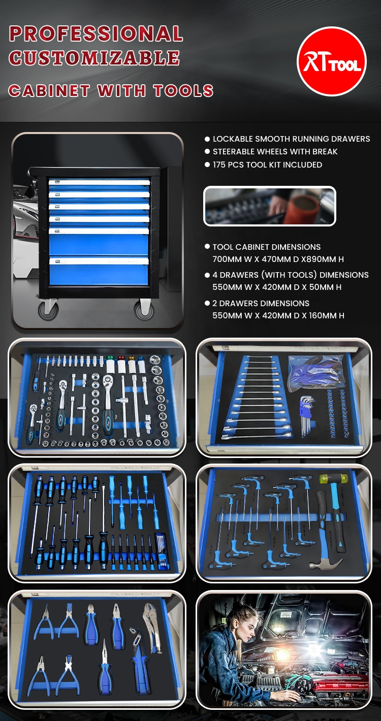 Rttool 175pcs Workbench Heavy Duty Tool Chest Storage With Tool Cabinet ...
