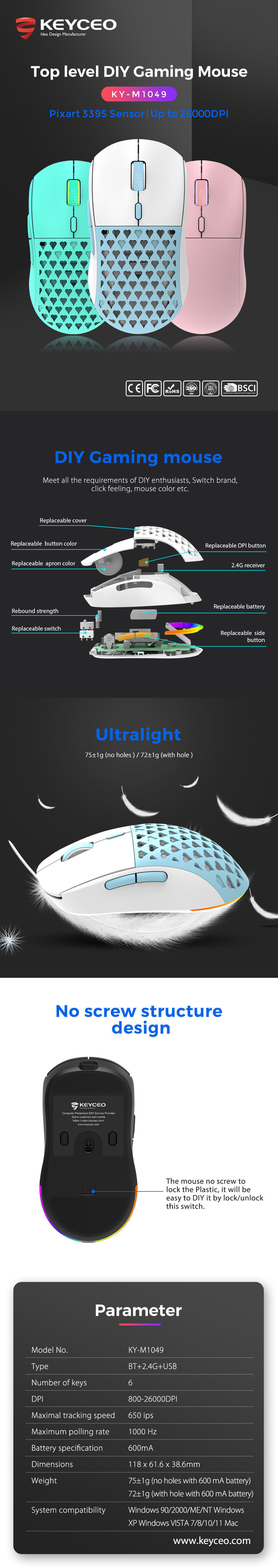 Buy Wholesale China Gamer Mouse Custom Gaming Mouse Diy Detachable Bt+2 ...