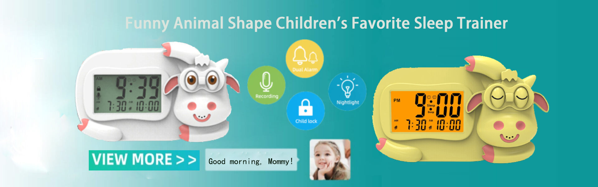 Hot Alarm Clock Child Sleeptrainer The Night Light Animal Voice Message ...